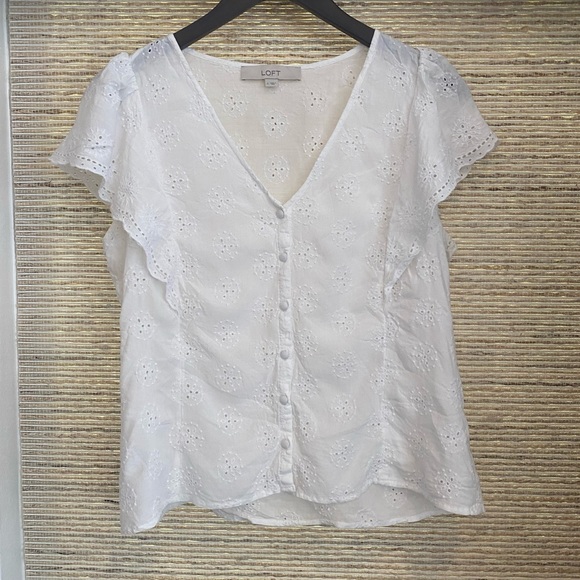 LOFT | Tops | Loft Eyelet Flutter Blouse In White | Poshmark